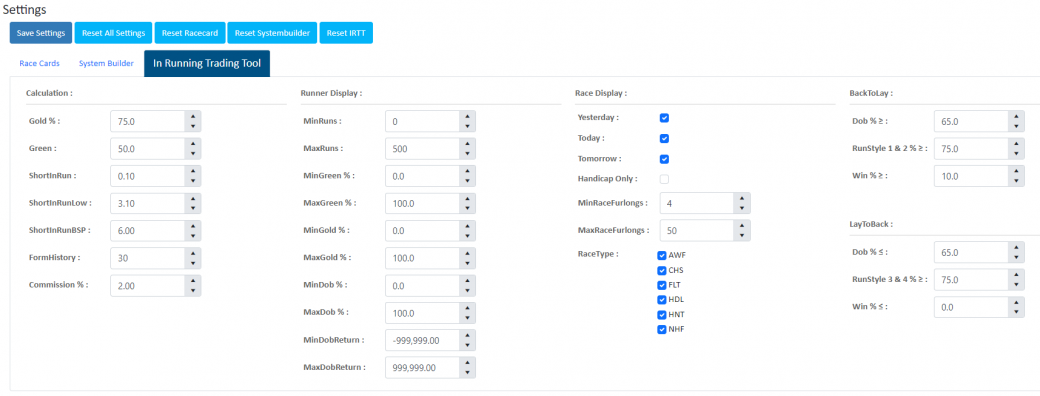 In Running Trading Tool User Guide - Inform Racing